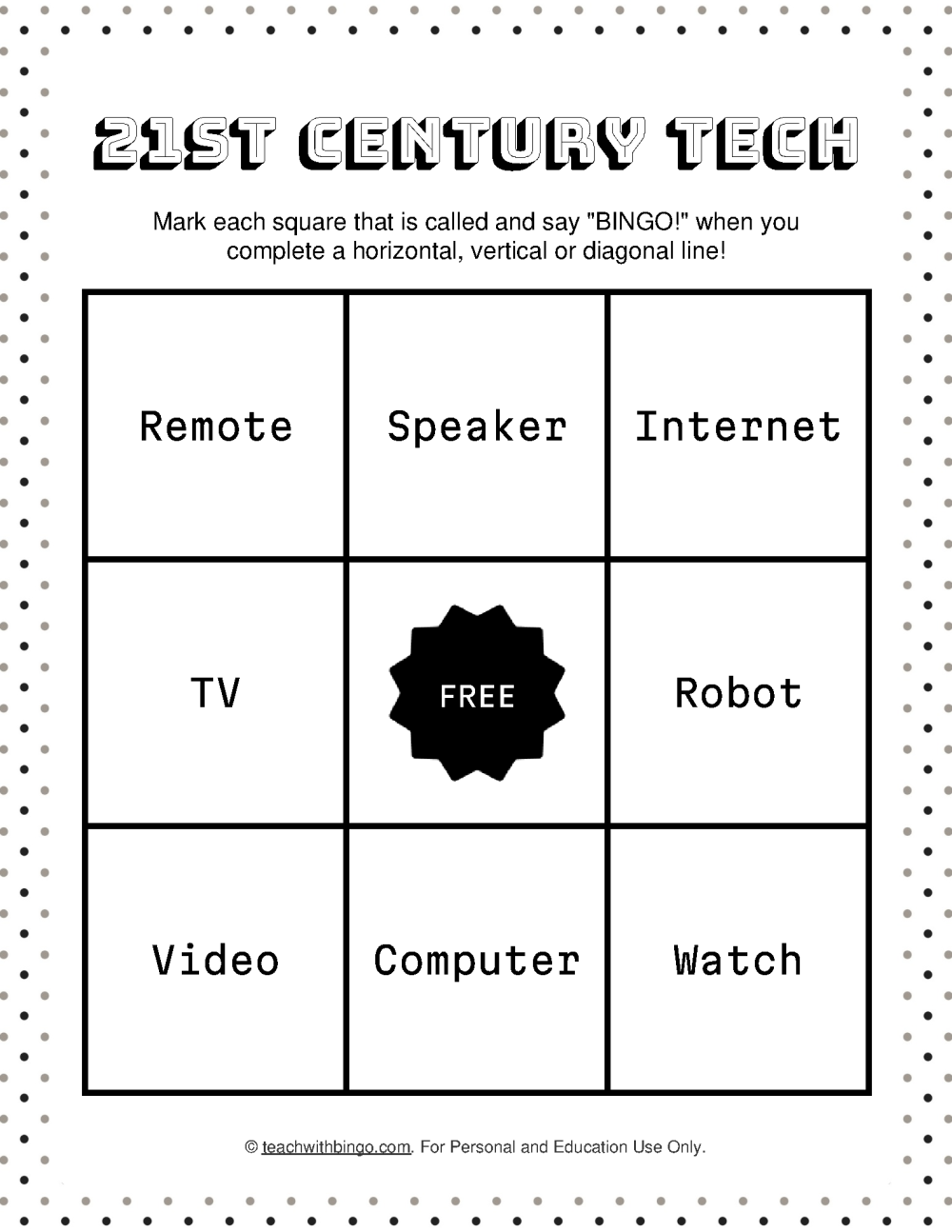 21st Century Tech Printable Bingo Cards | TeachwithBingo.com