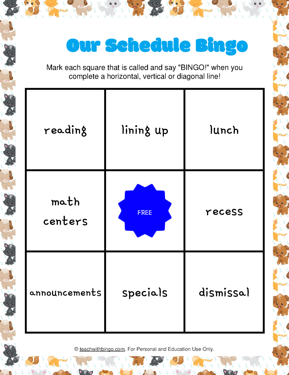 ⏲️Our Schedule Bingo Printable Bingo Cards | TeachwithBingo.com