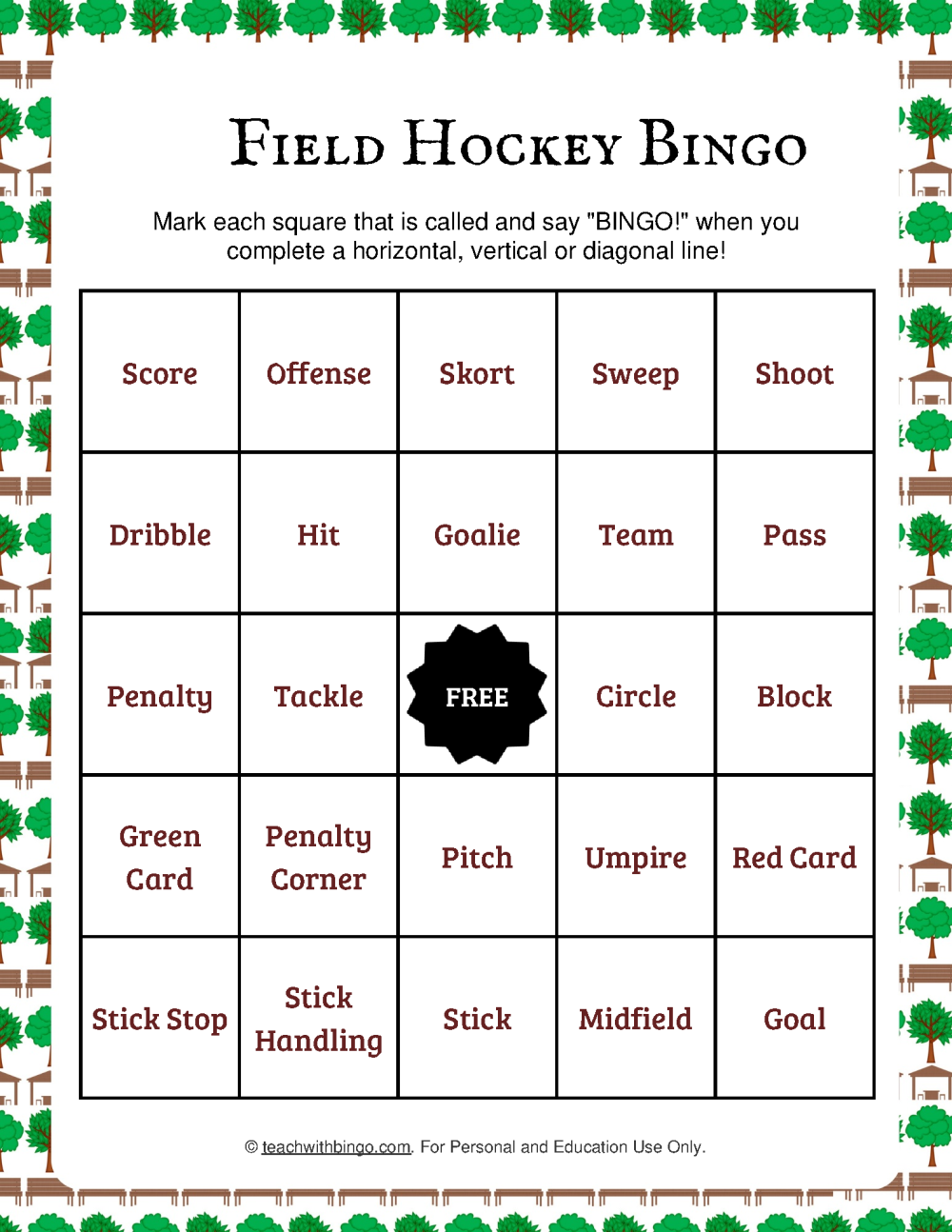 🏑Field Hockey Bingo Printable Bingo Cards | TeachwithBingo.com