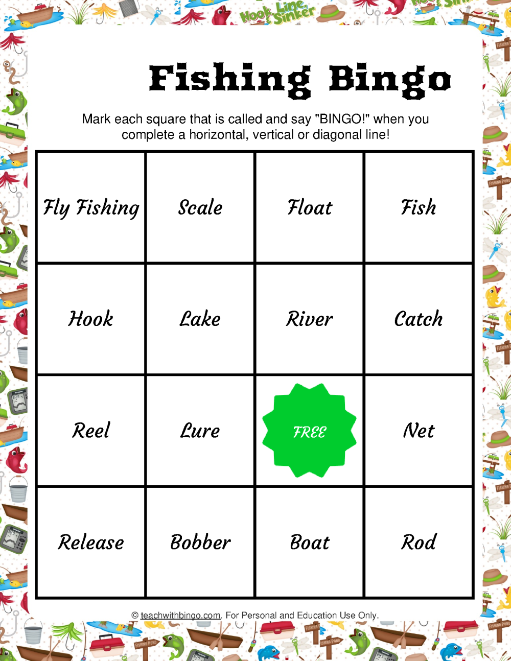 🎣🐟Fishing Bingo Printable Bingo Cards | TeachwithBingo.com