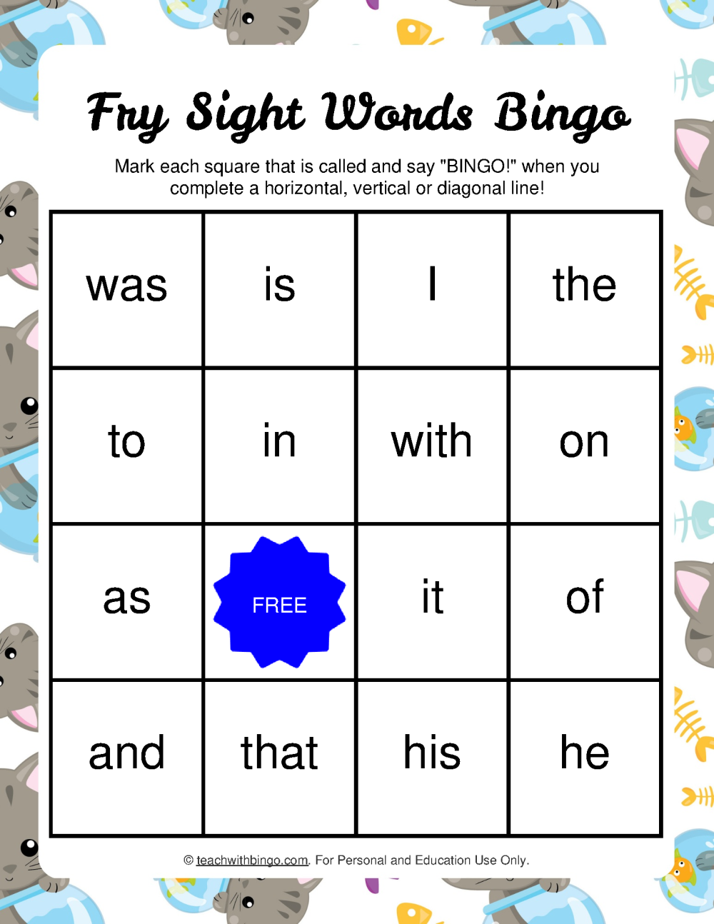Fry Sight Words Bingo Printable Bingo Cards | TeachwithBingo.com