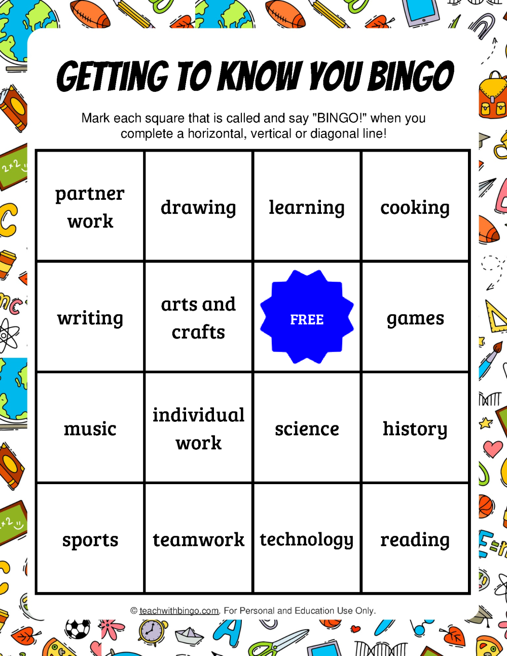 Getting to Know You Bingo Printable Bingo Cards | TeachwithBingo.com