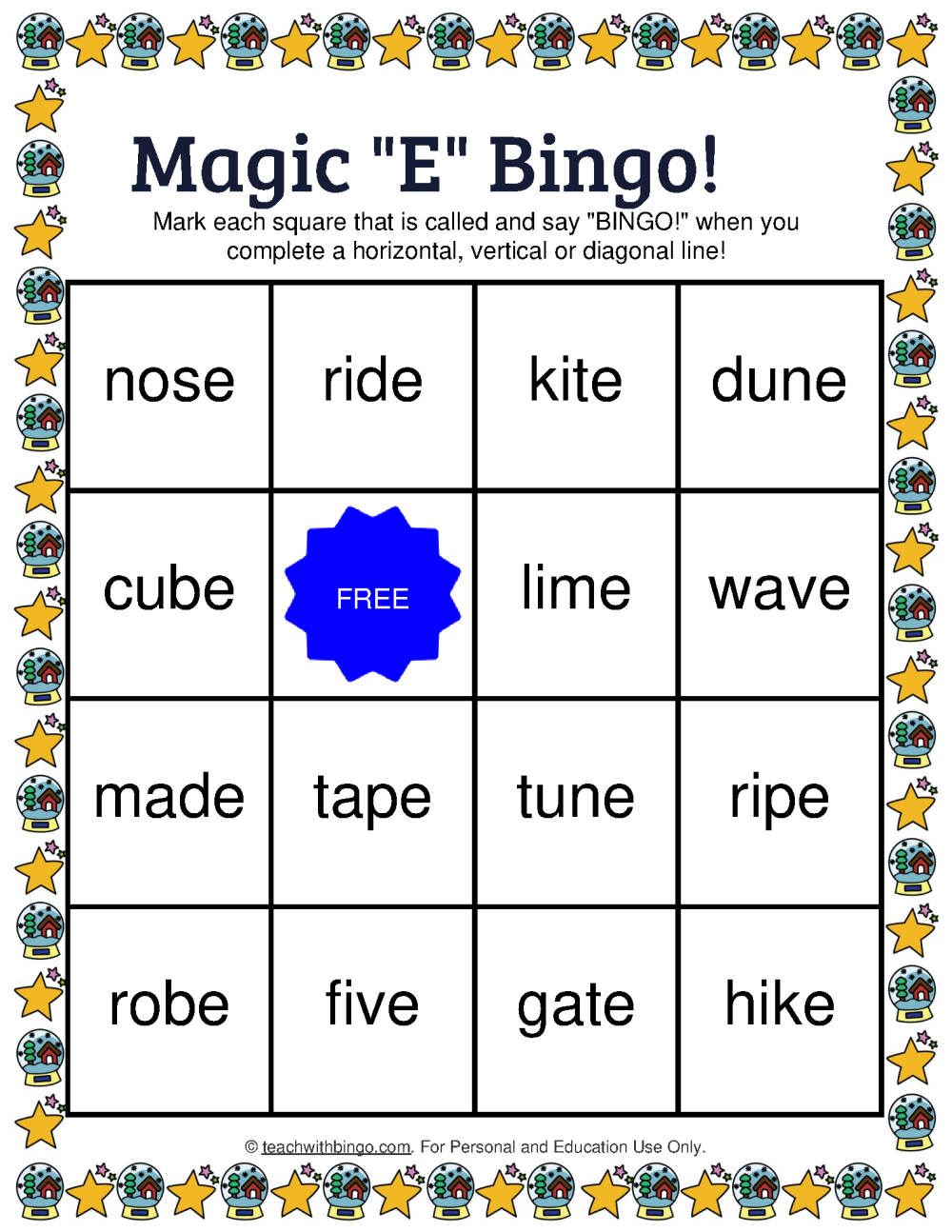 Magic "E" Bingo! 💫 Printable Bingo Cards | TeachwithBingo.com