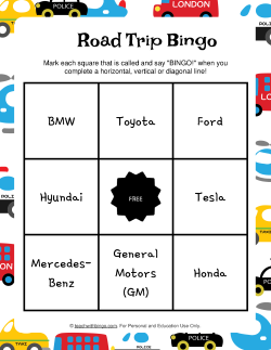 Road Trip Bingo - Free, Printable Car Bingo | TeachwithBingo.com