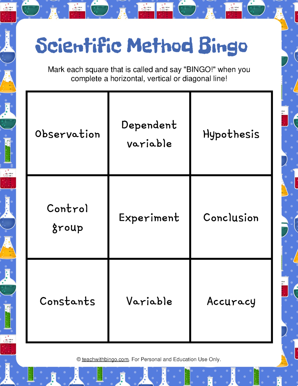 Scientific Method Bingo 🔬 Printable Bingo Cards | TeachwithBingo.com